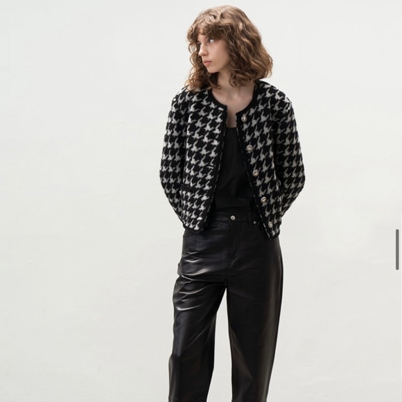 ava molli | Jackets & Coats | Ava Molli Collarless Tweed Jacket Black ...